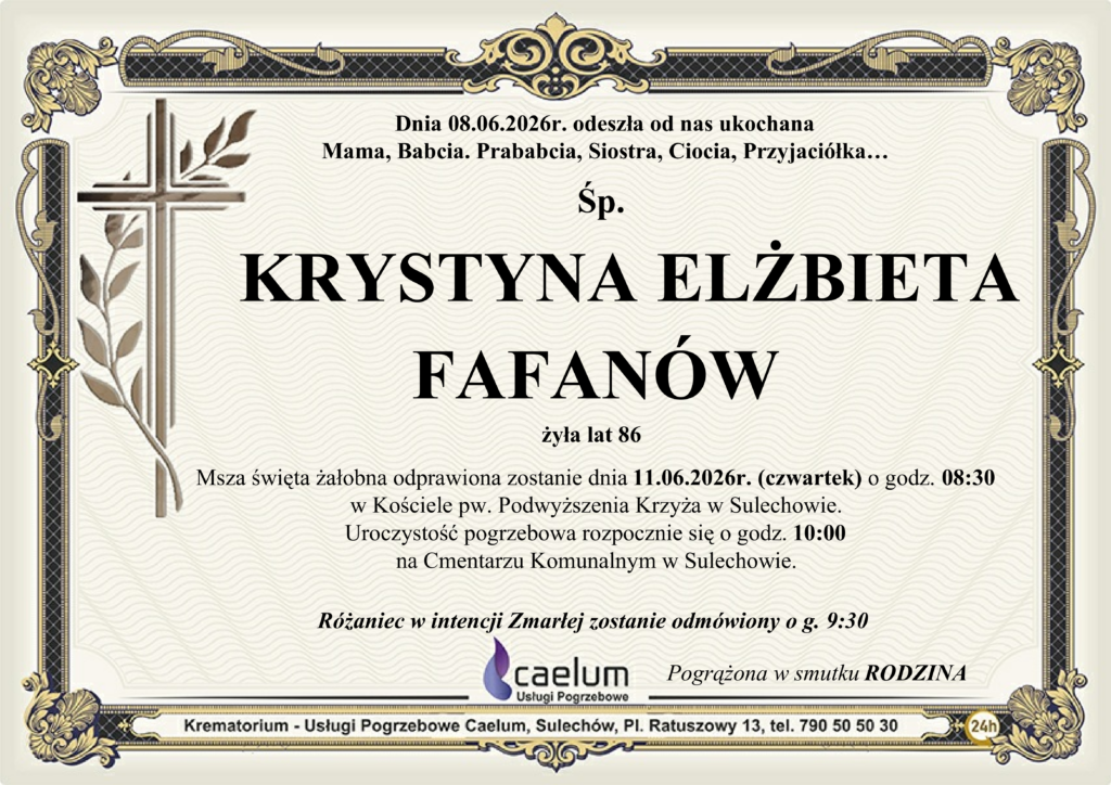 Ceremonia pogrzebowa śp. Krystyny Elżbiety Fafanów - Caelum